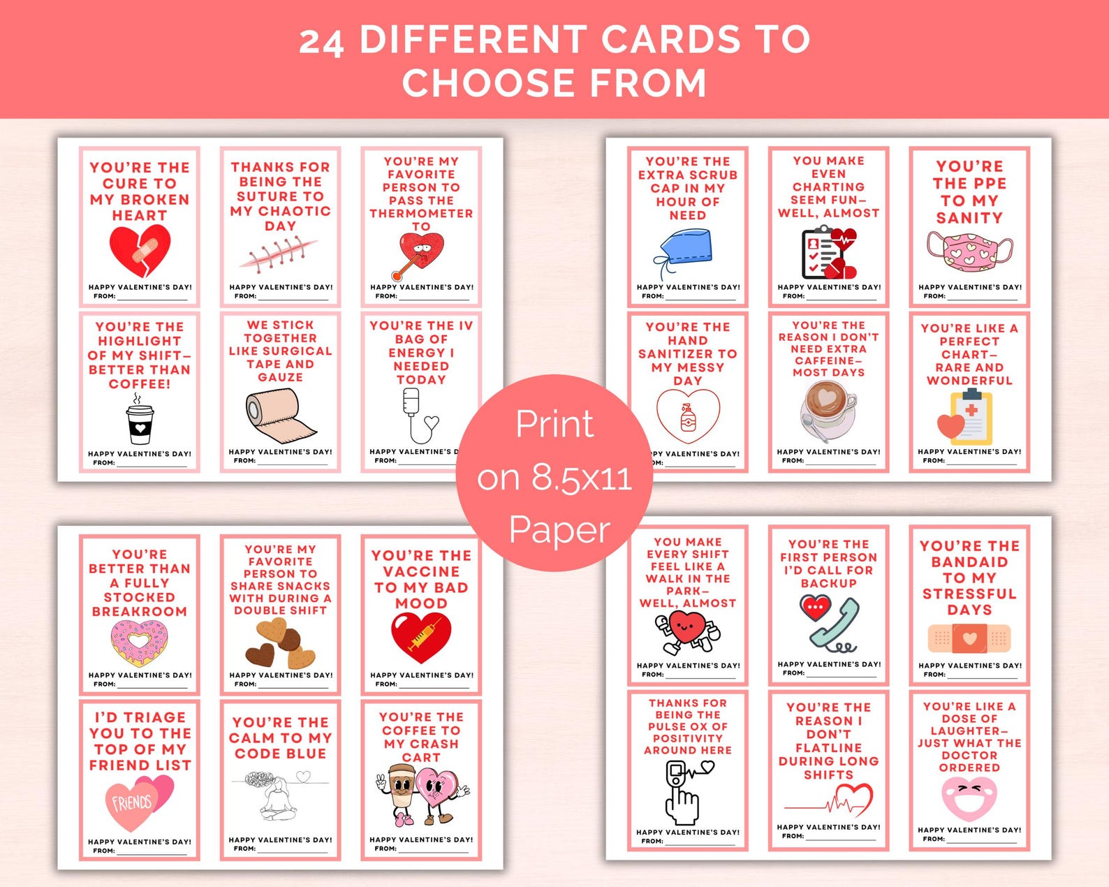 Funny Medical Valentines Cards, 24 Printable Medical Valentines for ...