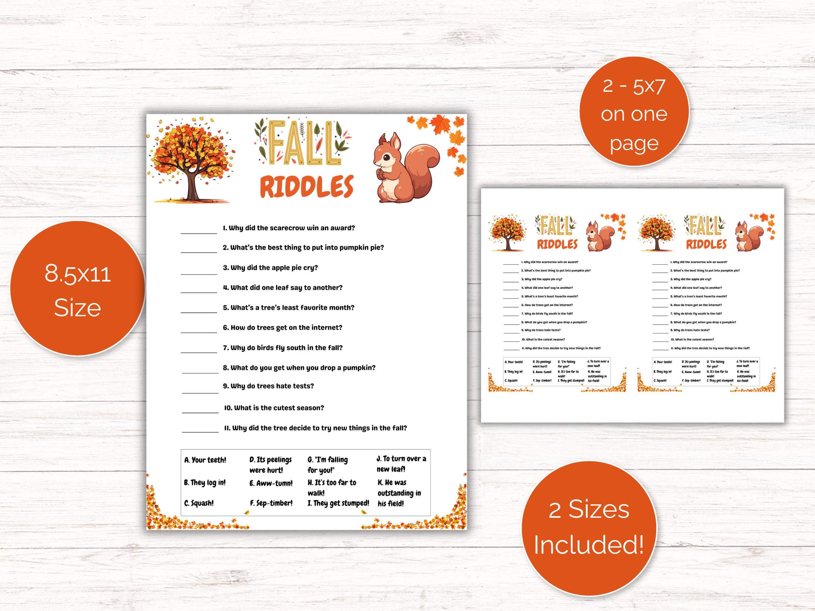 Fall Jokes, Fall Riddles, Autumn Riddles, Fall Party Game, Autumn ...