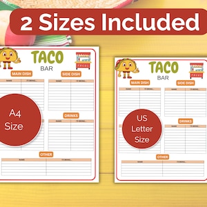 Taco Bar Sign up Sheet, Printable Mexican Fiesta Potluck Party Signup ...