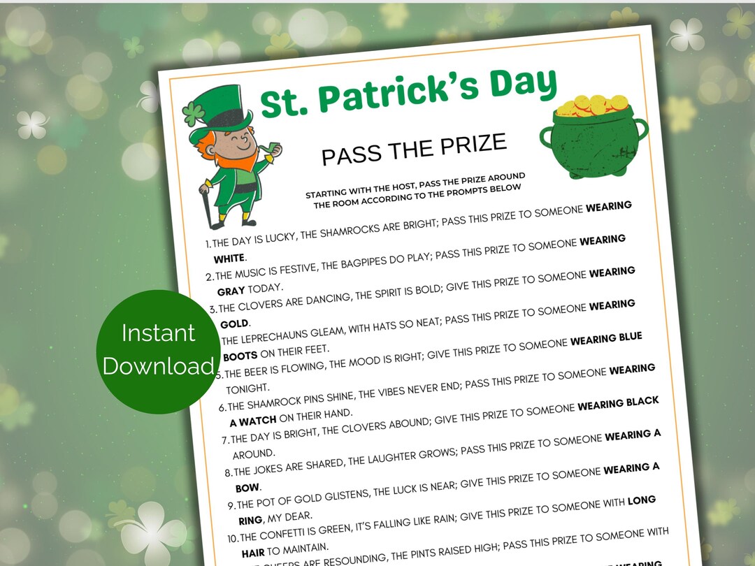 St Patricks Day Pass the Prize, Printable St Patricks Pass the Parcel ...