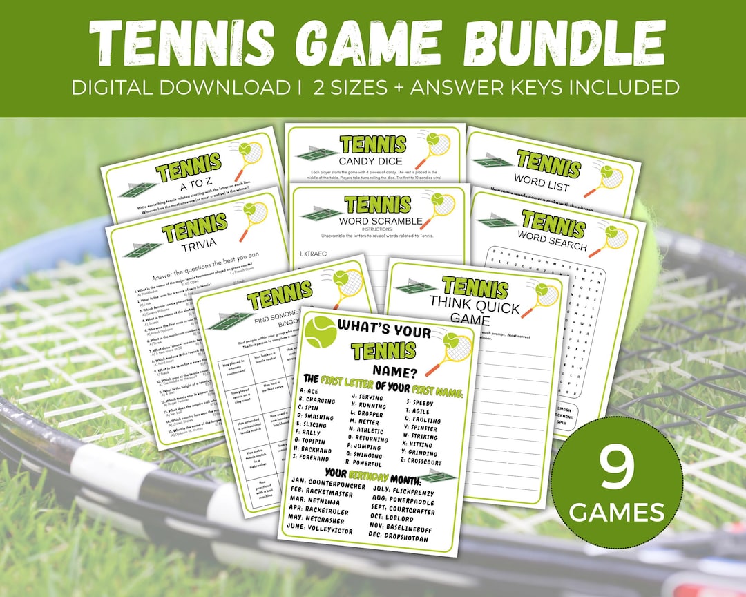 Tennis Game Bundle, 9 Printable Tennis Party Games, Tennis Team ...
