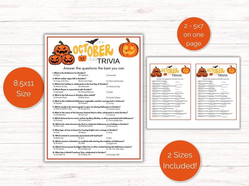October Trivia Game, October Quiz, Fall Party Games for Kids or Adults ...