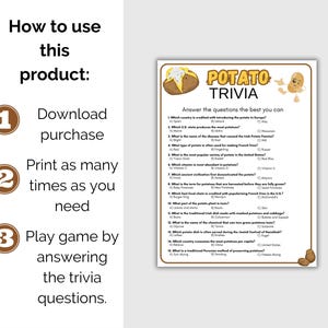 Potato Trivia Game, Potato Quiz, Printable Potato Bar Game for Kids ...