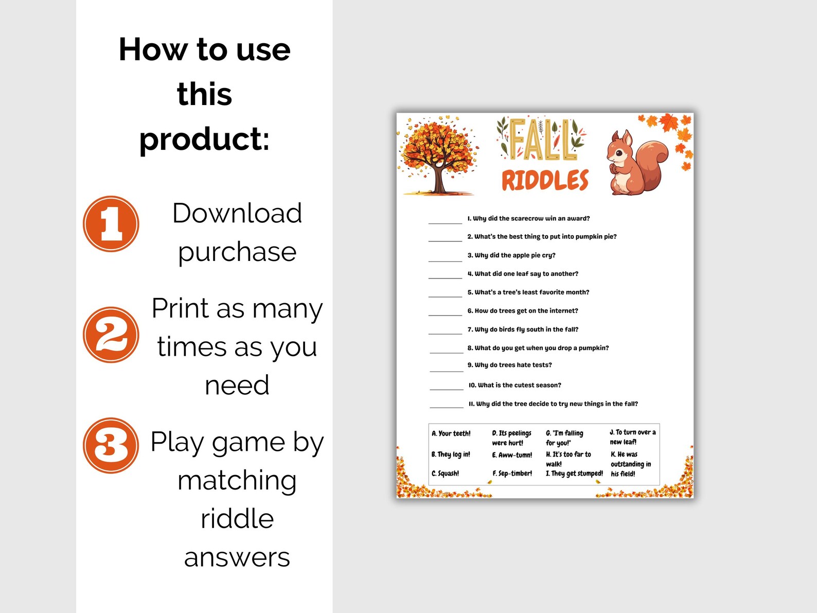 Fall Jokes, Fall Riddles, Autumn Riddles, Fall Party Game, Autumn ...