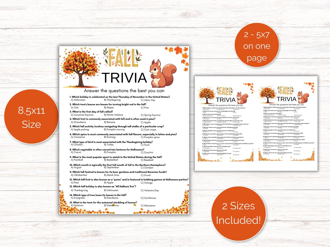 Fall Trivia Game, Autumn Trivia Quiz, Fall Printable Game, Fall Party ...