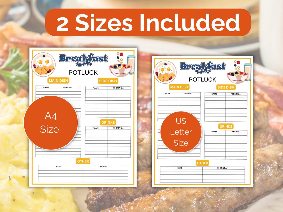 Breakfast Potluck Sign up Sheet, Printable Breakfast Potluck Sign up ...