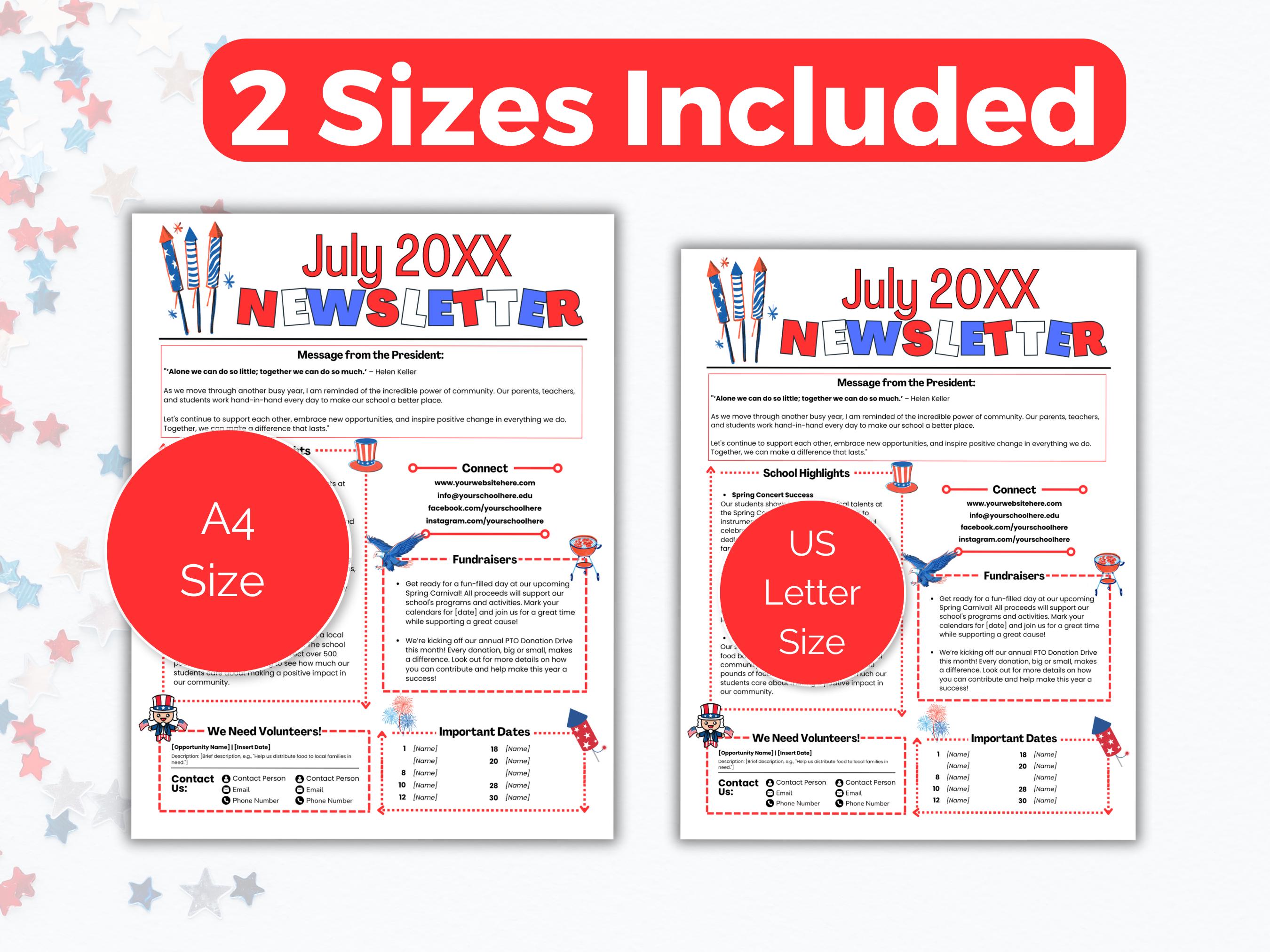 EDITABLE July PTO PTA Newsletter Template, Monthly Classroom July ...