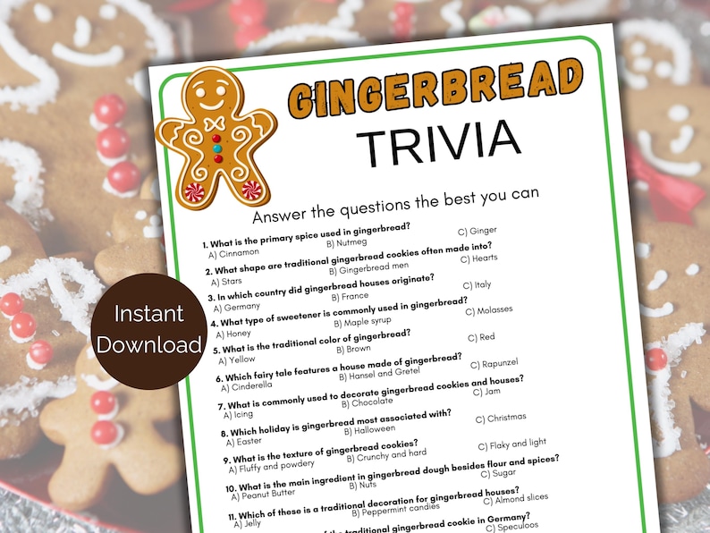 Gingerbread Trivia Game, Christmas Trivia, Christmas Cookie Party Game ...