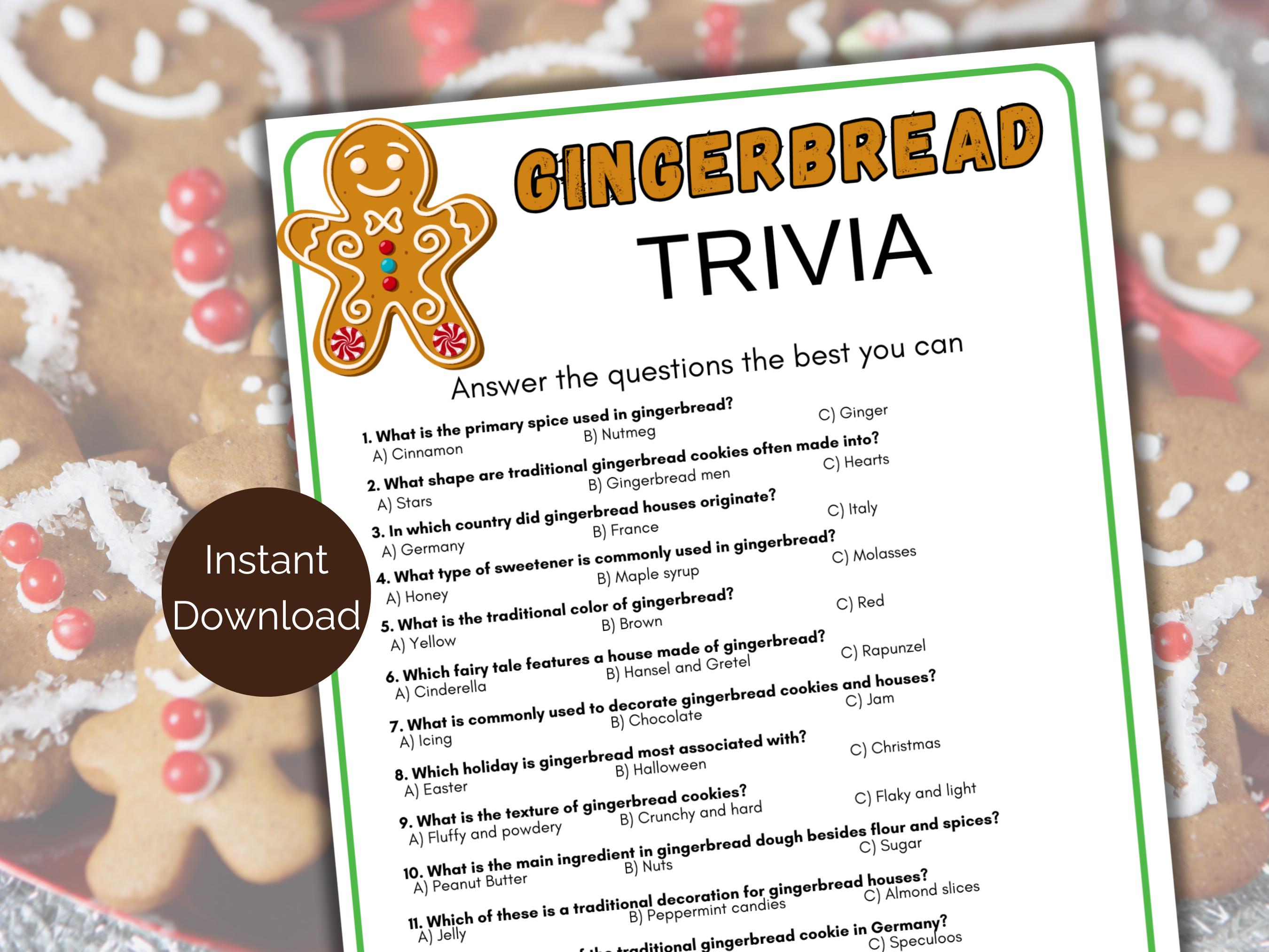 Gingerbread Trivia Game, Christmas Trivia, Christmas Cookie Party Game ...