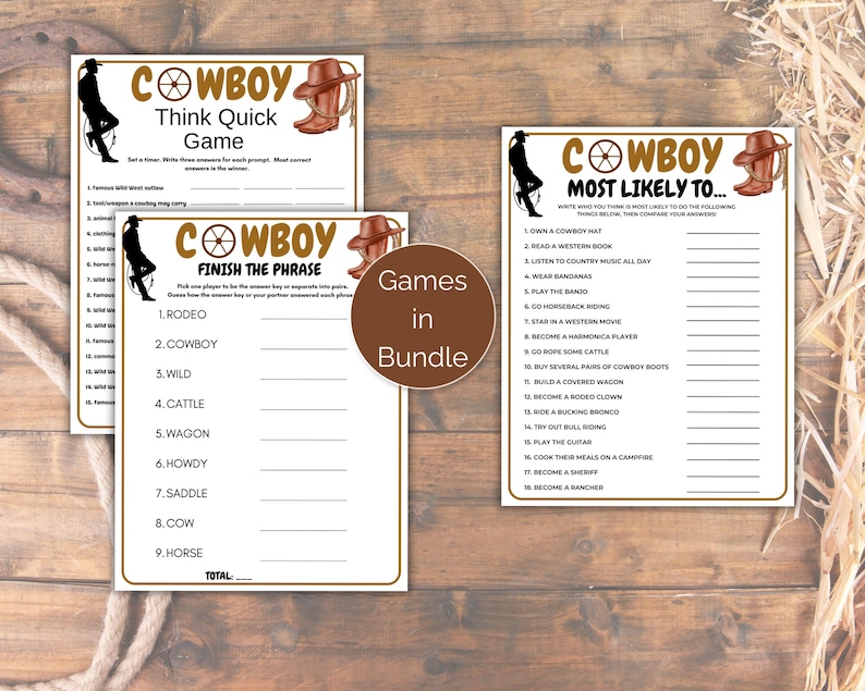 Cowboy Game Bundle, Printable Cowboy Games, Cowboy Party Games, Wild ...