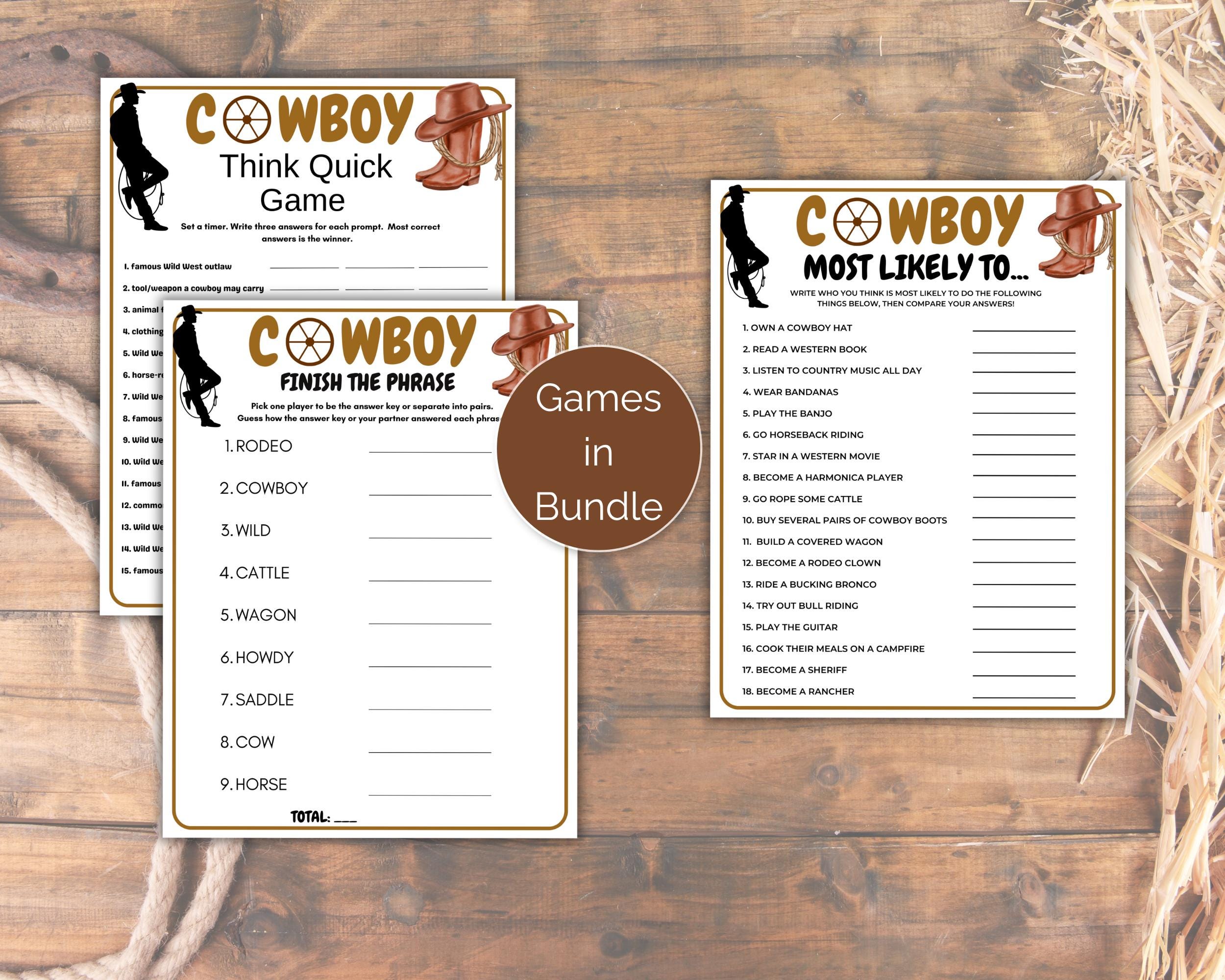 Cowboy Game Bundle, Printable Cowboy Games, Cowboy Party Games, Wild ...