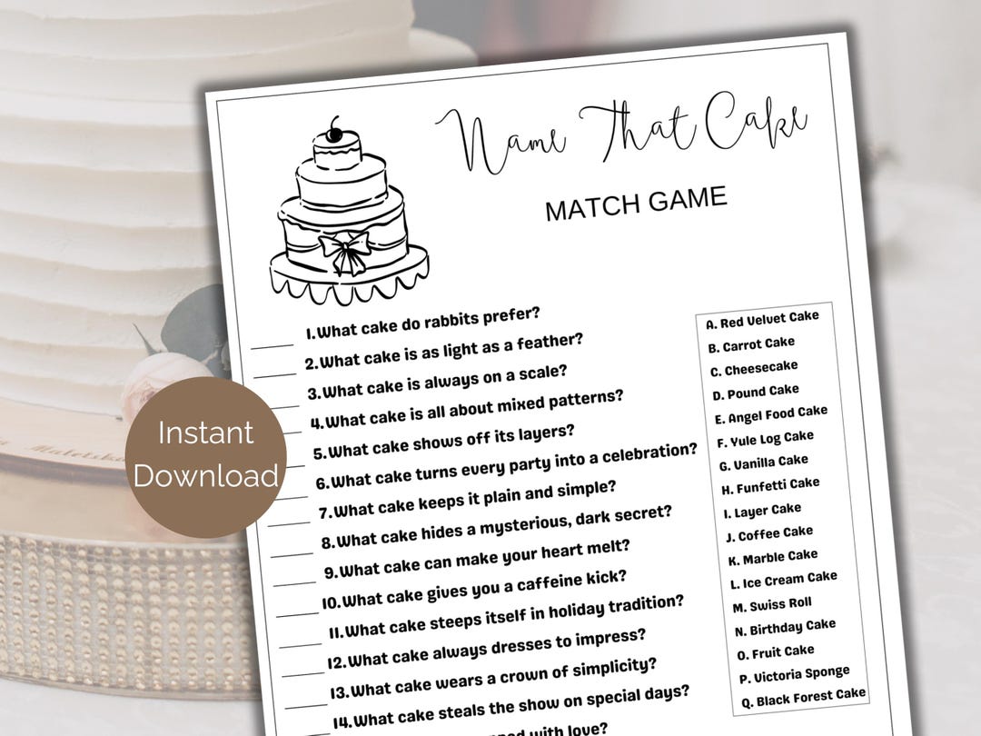 Cake Match Game, Printable Bridal Shower Name That Cake Game, Guess the ...