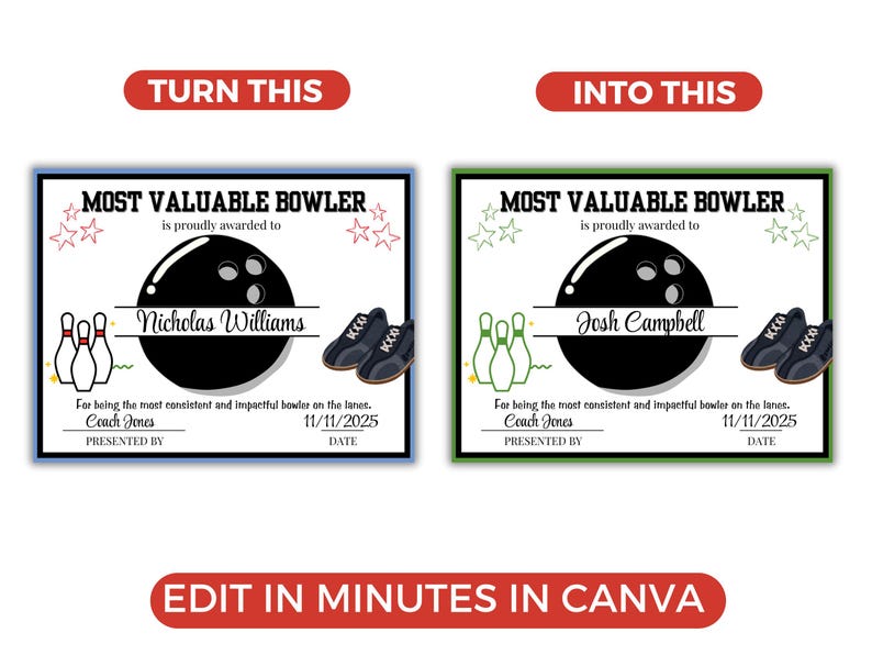 Editable Bowling Award Certificates, 101 Printable End of Season ...