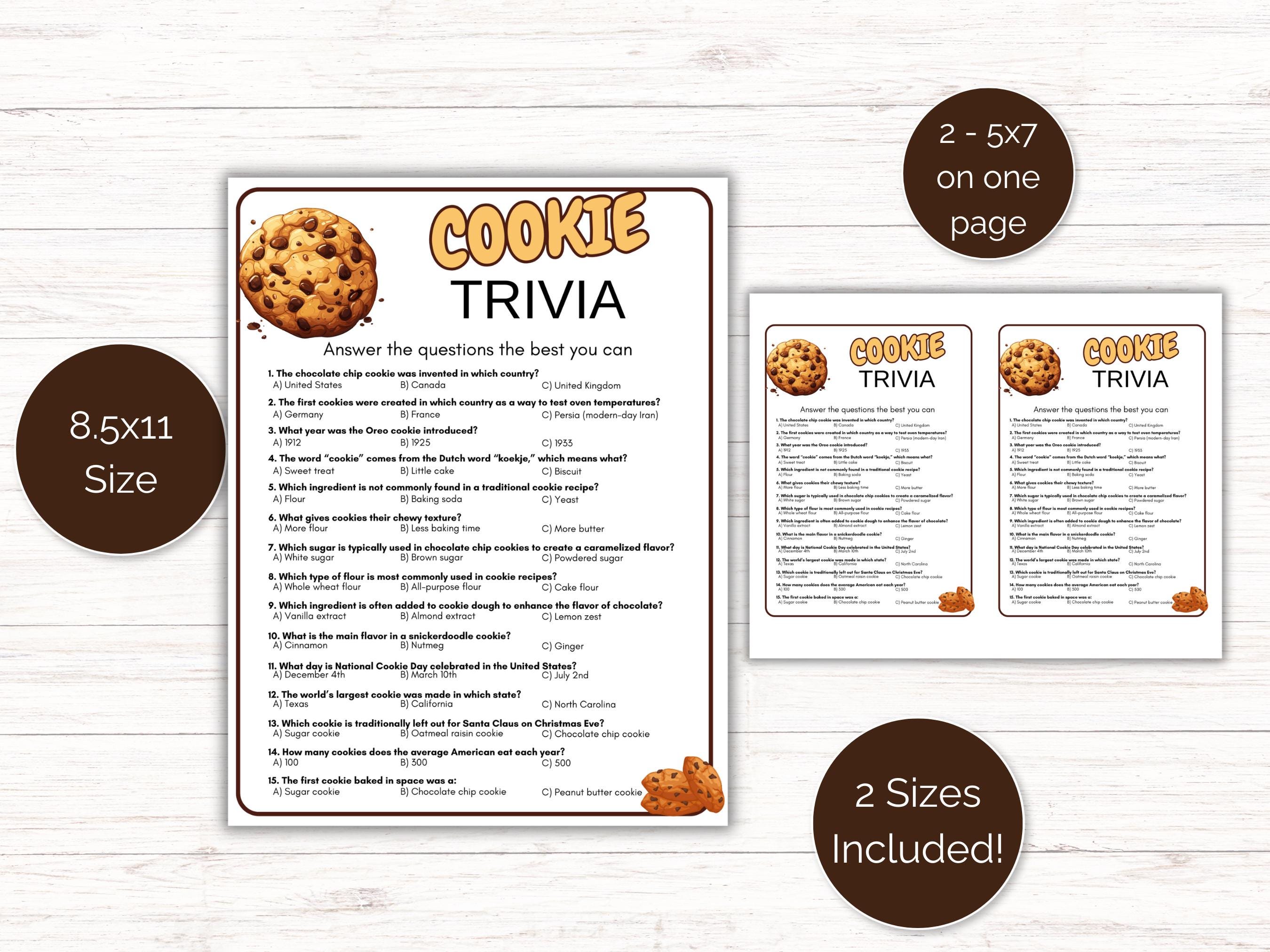 Cookie Trivia Game, Cookie Quiz for Kids and Adults, Cookie Themed ...