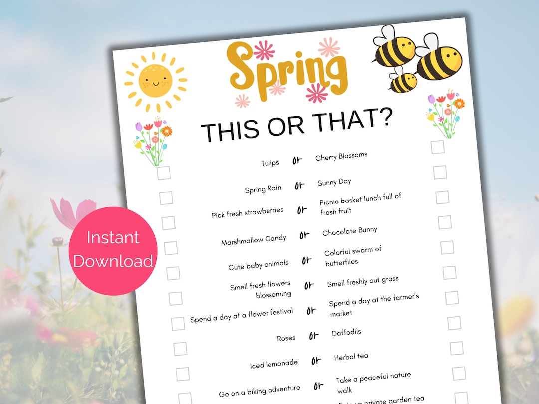 Spring This or That Game, Printable Springtime Game, Spring Icebreaker ...