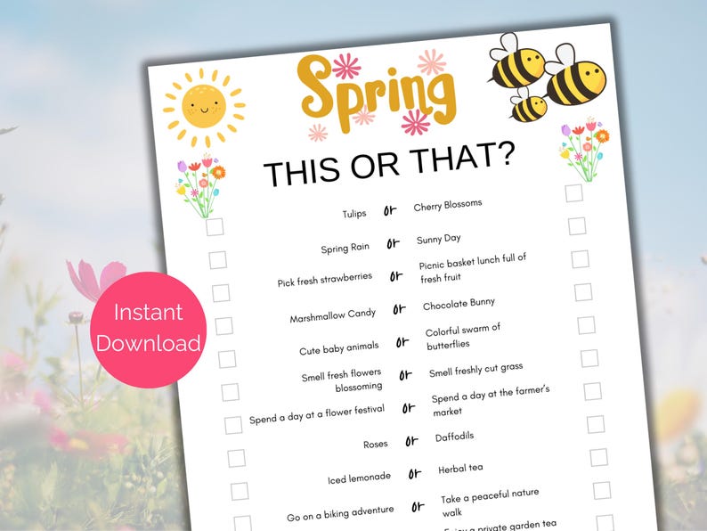 Spring This or That Game, Printable Springtime Game, Spring Icebreaker ...
