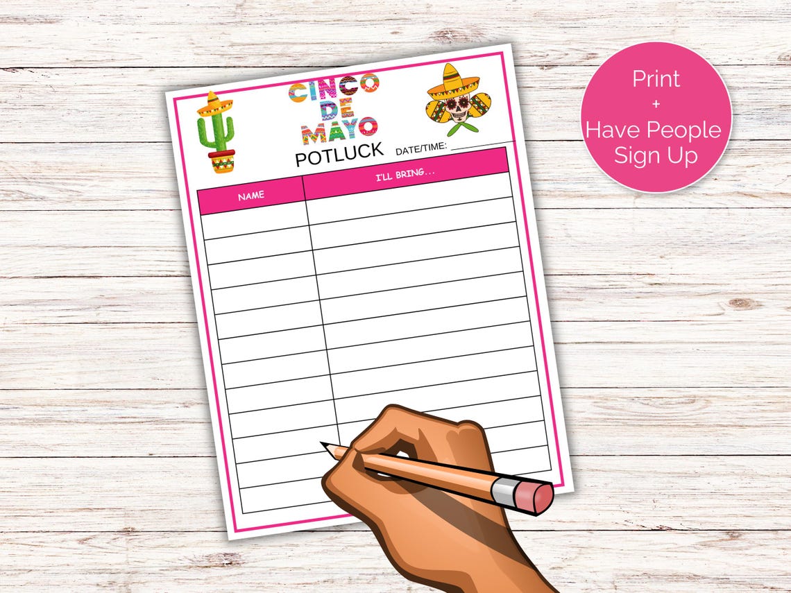 Cinco De Mayo Potluck Sign up Sheet, Printable Cinco De Mayo Party ...