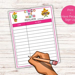 Cinco De Mayo Potluck Sign up Sheet, Printable Cinco De Mayo Party ...