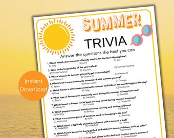 August Trivia Game, Printable August Quiz, Summer Party Game, Summer ...