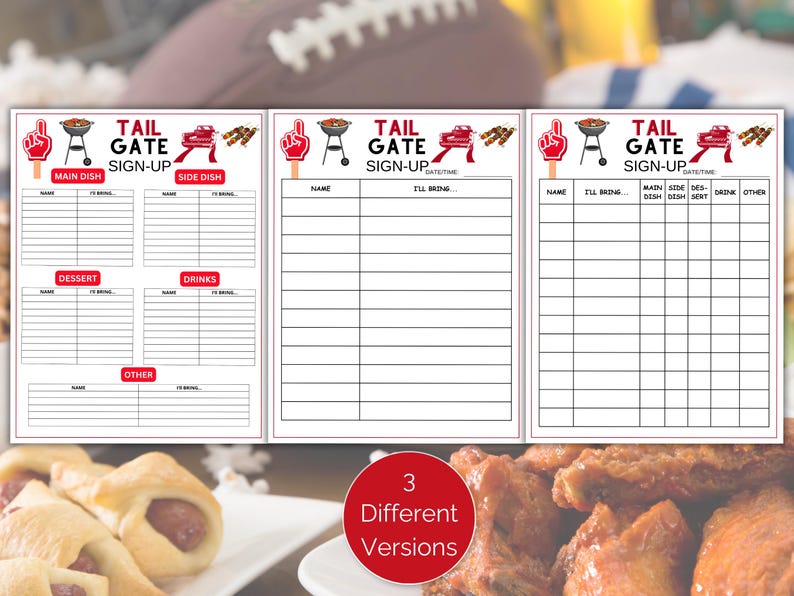 Tailgate Sign up Sheet, Printable Tailgate Party Potluck Sign up Form ...