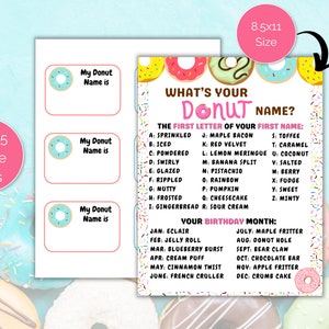 What's Your Donut Name Game + Name Tags, Donut Party Game, Donut ...