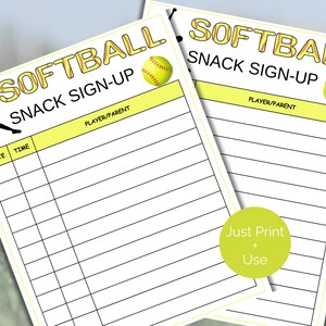 Softball Snack Sign up Sheet, Printable Softball Snack Calendar ...