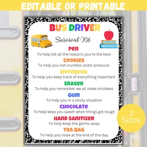 Editable Bus Driver Survival Kit Gift Tags, Bus Driver Appreciation Day ...