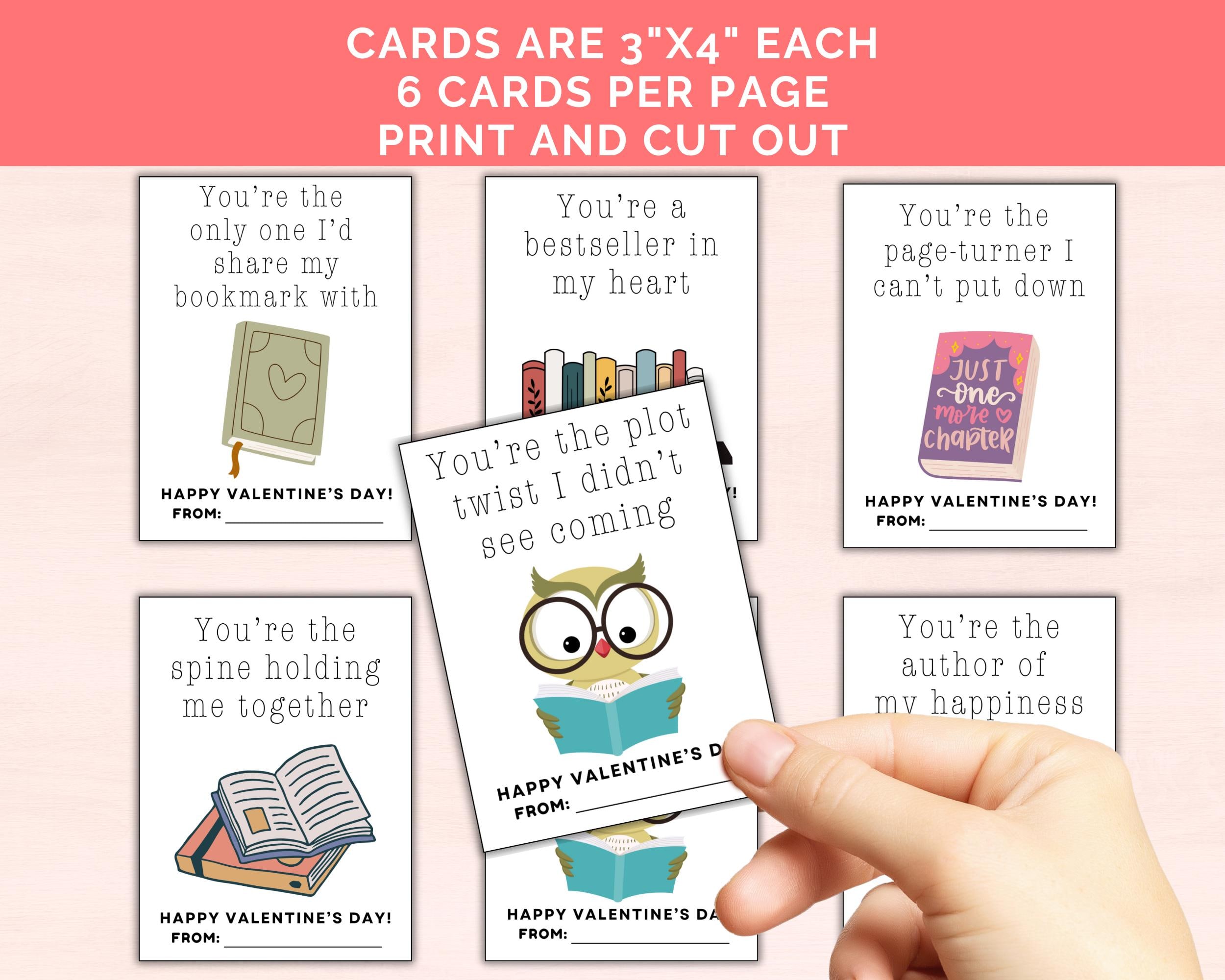 Book Lovers Valentine Cards, 6 Printable Book Lover Valentines ...