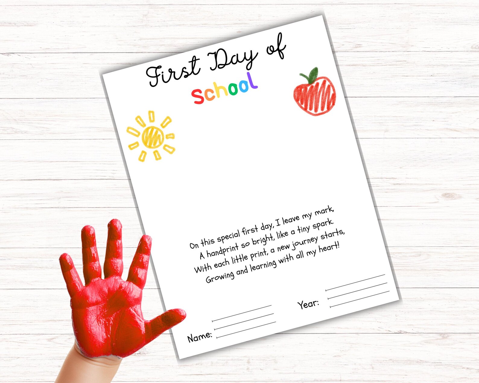 First Day of School Handprint Poem, 1st Day of School Handprint Craft ...