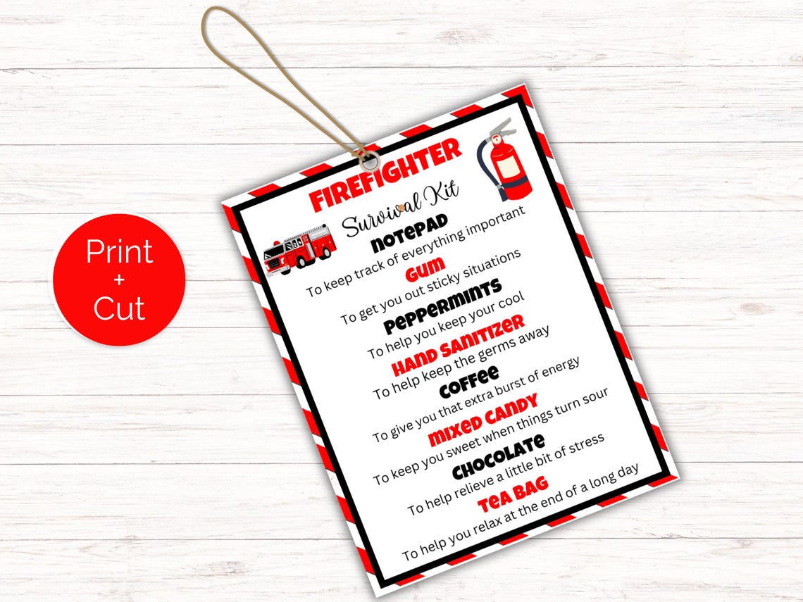 Editable Firefighter Survival Kit Gift Tags, Firefighter Appreciation ...