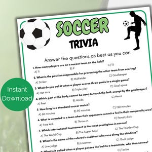 Soccer Trivia Game, Soccer Quiz, Printable Soccer Team Party Games ...