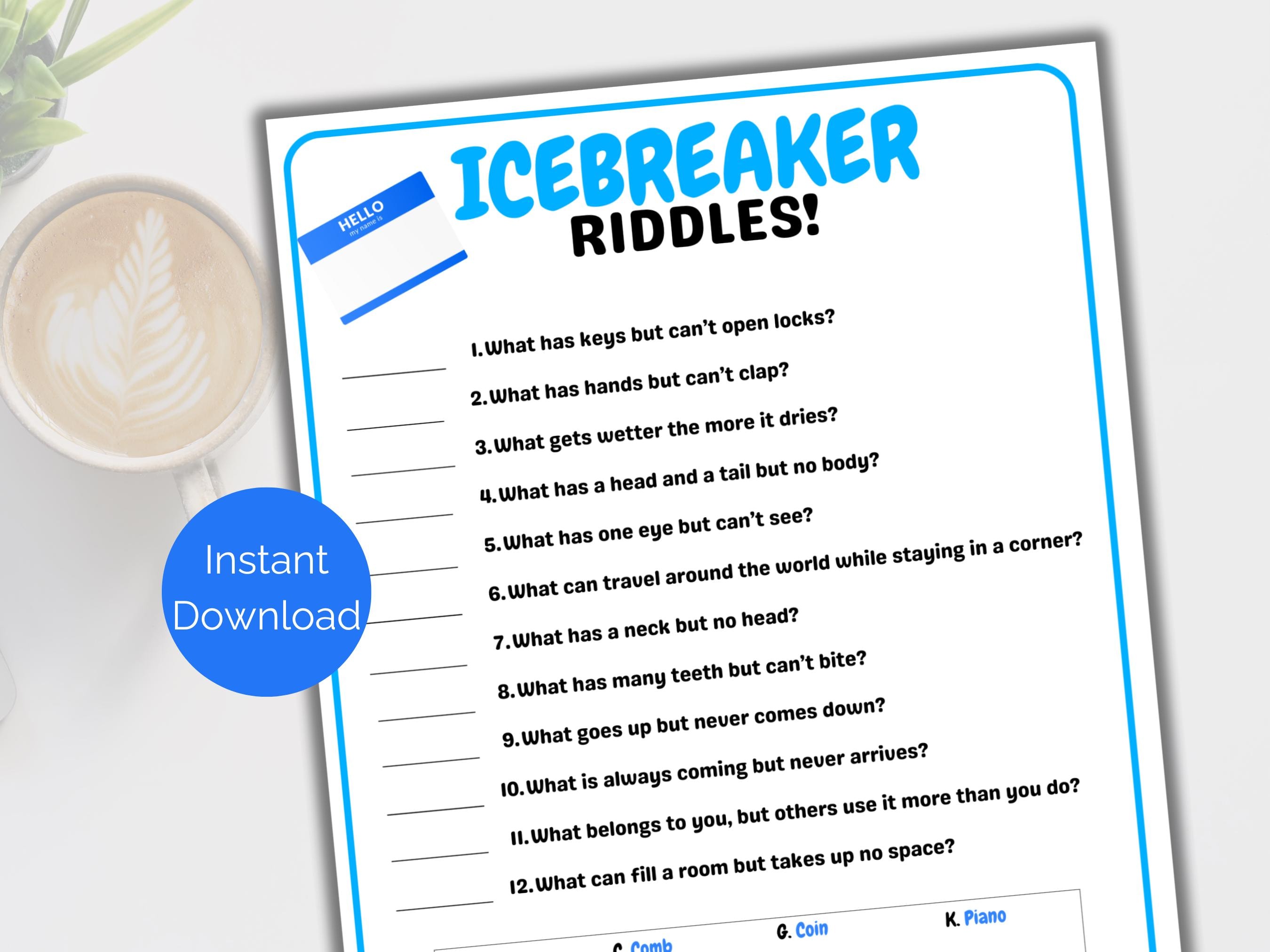Icebreaker Jokes, Printable Icebreaker Riddles, Icebreaker Game for ...