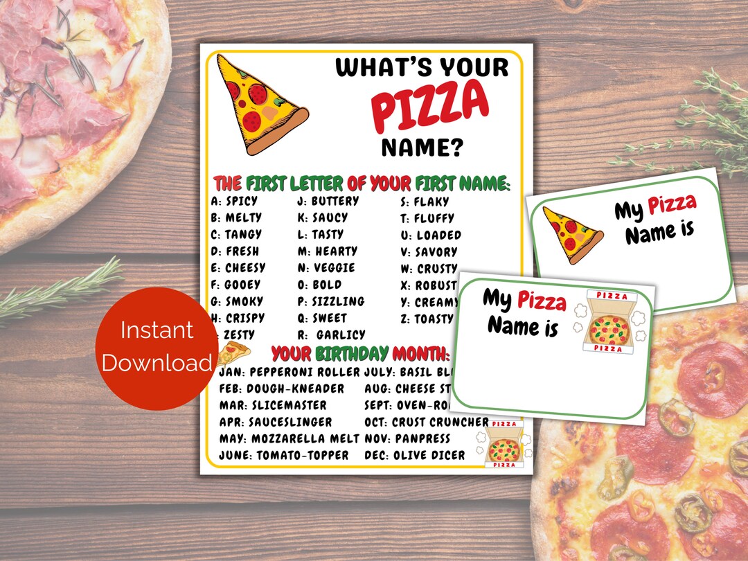 What's Your Pizza Name Game + Name Tags, Pizza Party Game, Pizza Themed ...