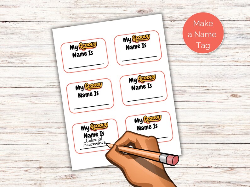 What's Your Groovy Name Game + Name Tags, Groovy Party Game, Retro ...