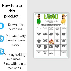 Luau Find Someone Who Game, Hawaiian Party Mix and Mingle, Aloha Party ...