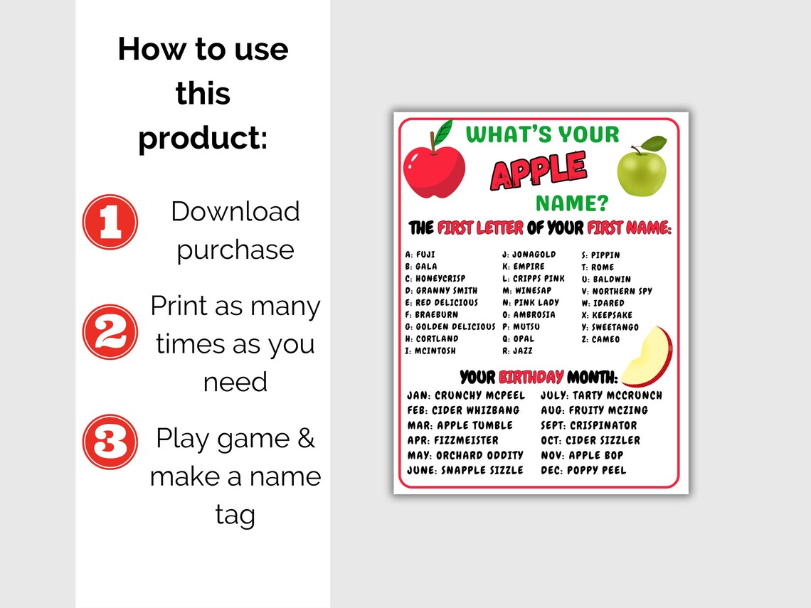 What's Your Apple Name Game + Name Tags, Apple Picking Party Game ...