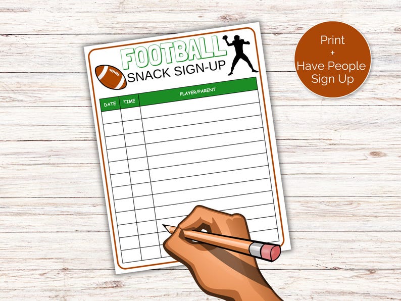 Football Potluck Sign up Sheet, Printable Tailgate Party Sign up Form ...
