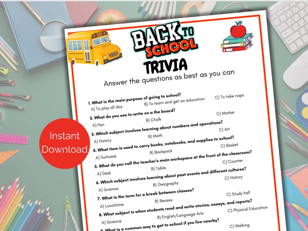 Back to School Trivia Game, First Day of School Icebreaker, School ...