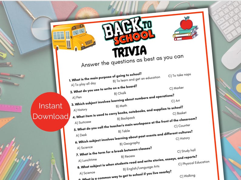 Back to School Trivia Game, First Day of School Icebreaker, School ...