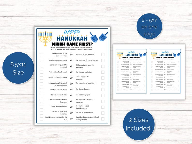 Hanukkah Which Came First Game, Hannukah Trivia Game, Hanukkah Quiz ...