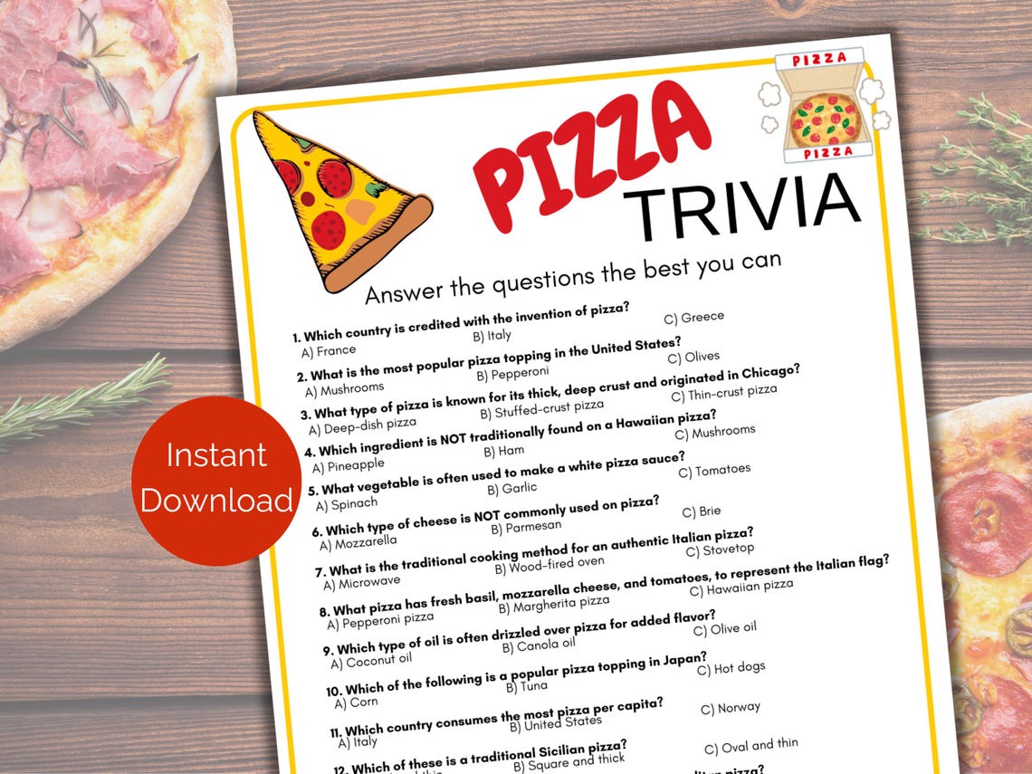 Pizza Trivia Game, Pizza Quiz, Pizza Party Game for Kids or Adults ...