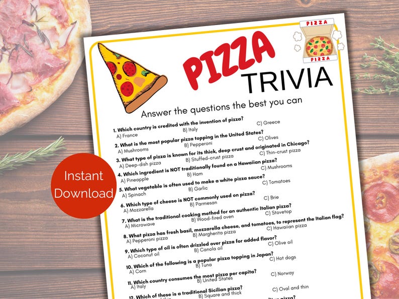 Pizza Trivia Game, Pizza Quiz, Pizza Party Game for Kids or Adults ...