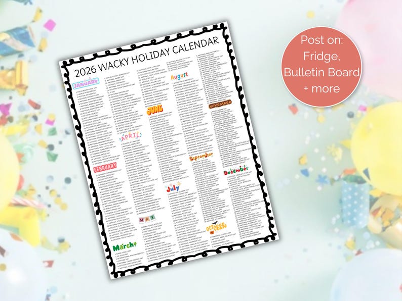 2026 List of Wacky Holidays, List of 2026 Fun Holidays in Order ...