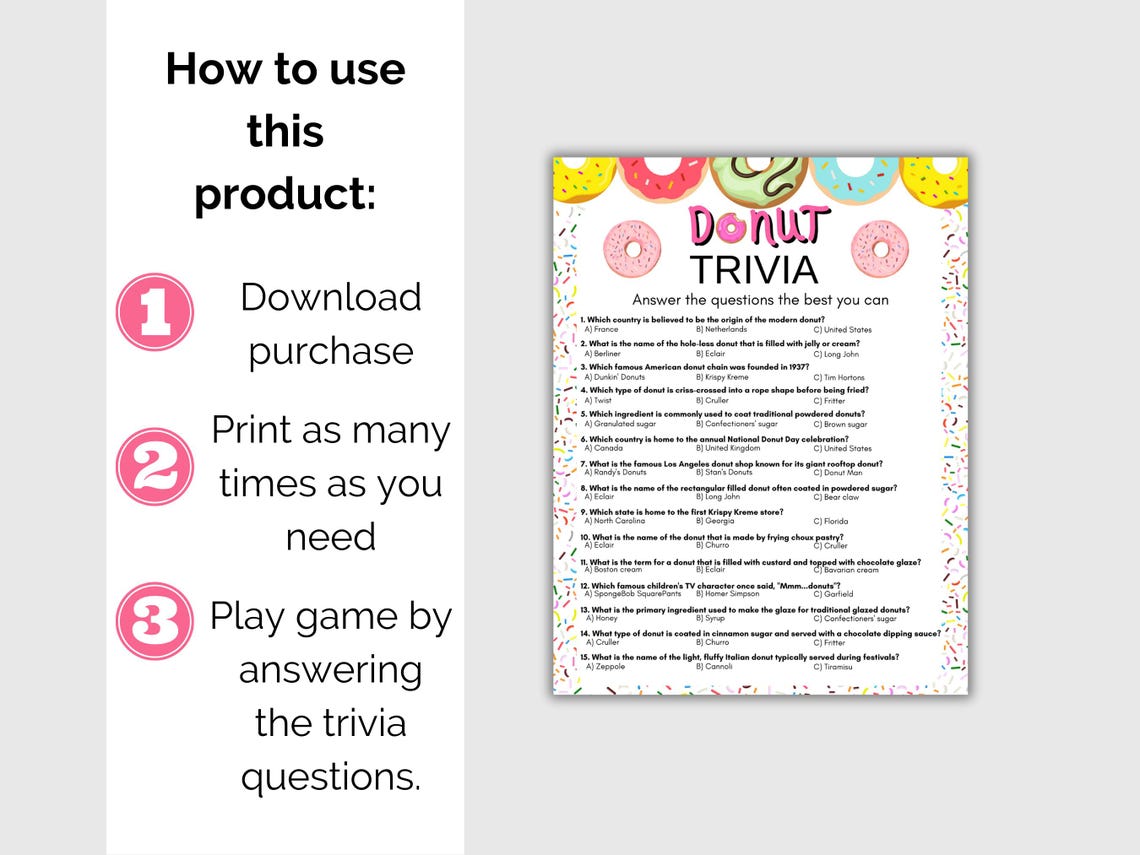 Donut Trivia Game, Donut Party Game, Printable Donut Game for Kids and ...