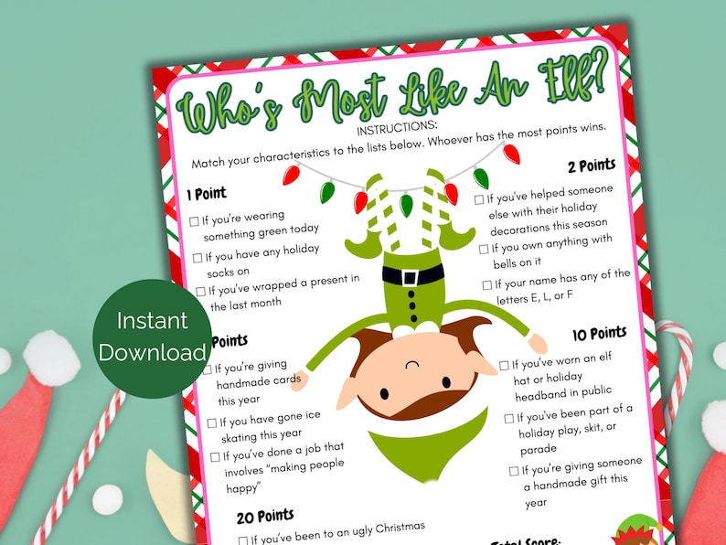 Who's Most Like an Elf Game, Holiday Office Party Games, Christmas Ice ...