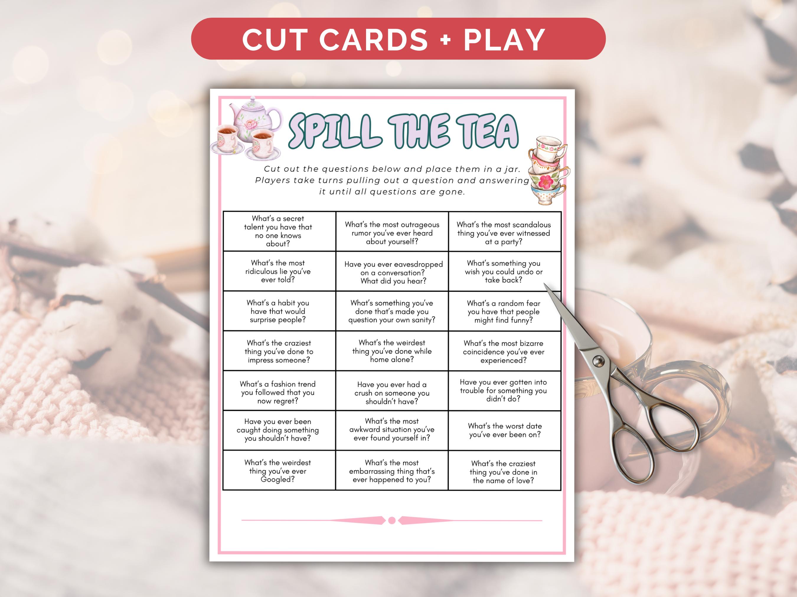 Spill the Tea Game, Printable Tea Party Games, Garden Party Game ...