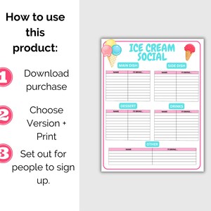 Ice Cream Social Sign up Sheet, Printable Ice Cream Party Sign up Form ...