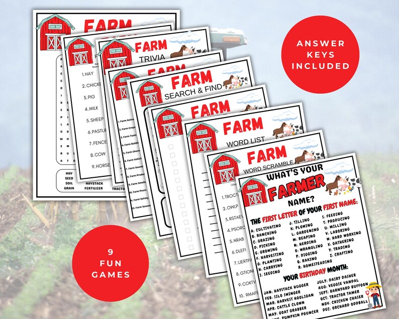 Farm Game Bundle, 9 Printable Farm Birthday Party Games for Kids, Farm ...