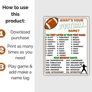 What's Your Football Name Game + Name Tags, Football Party Game ...