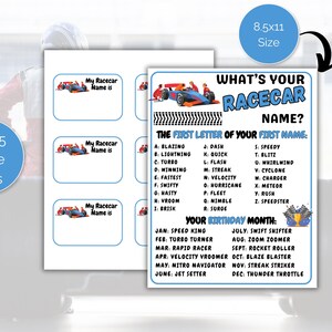 What's Your Race Car Name Game + Name Tags, Printable Race Car Birthday ...